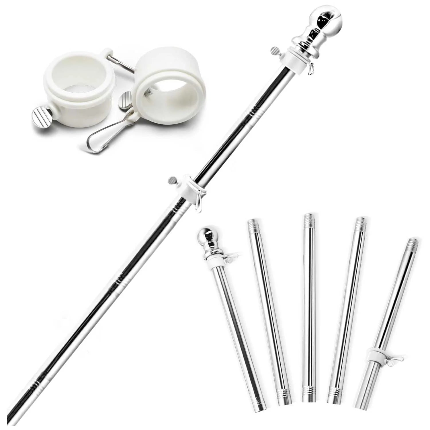 6 FT Stainless Wall Mount Flagpole with Tangle Free Rotating Rings ...